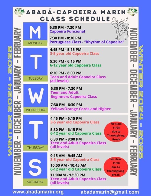 November Schedule 2024 - ABADÁ-CAPOEIRA MARIN